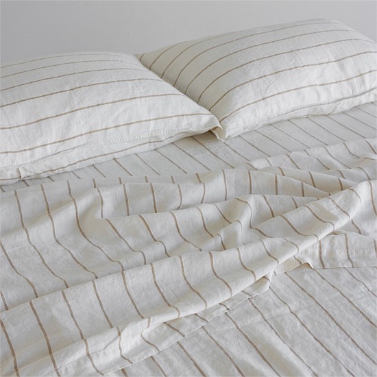 Buy Flax Linen Flat Sheet - Tan Stripe | Shop at the Airpoints™ Store